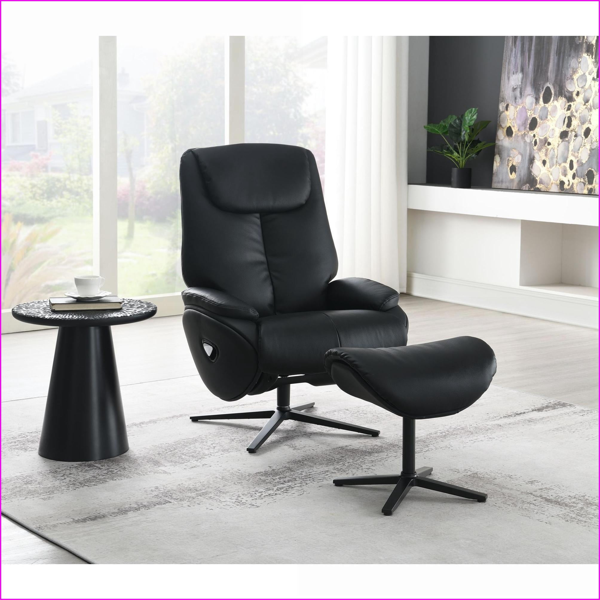 Recliner Motion Swivel Accent Chair with Ottoman | Top Grain Leather ...