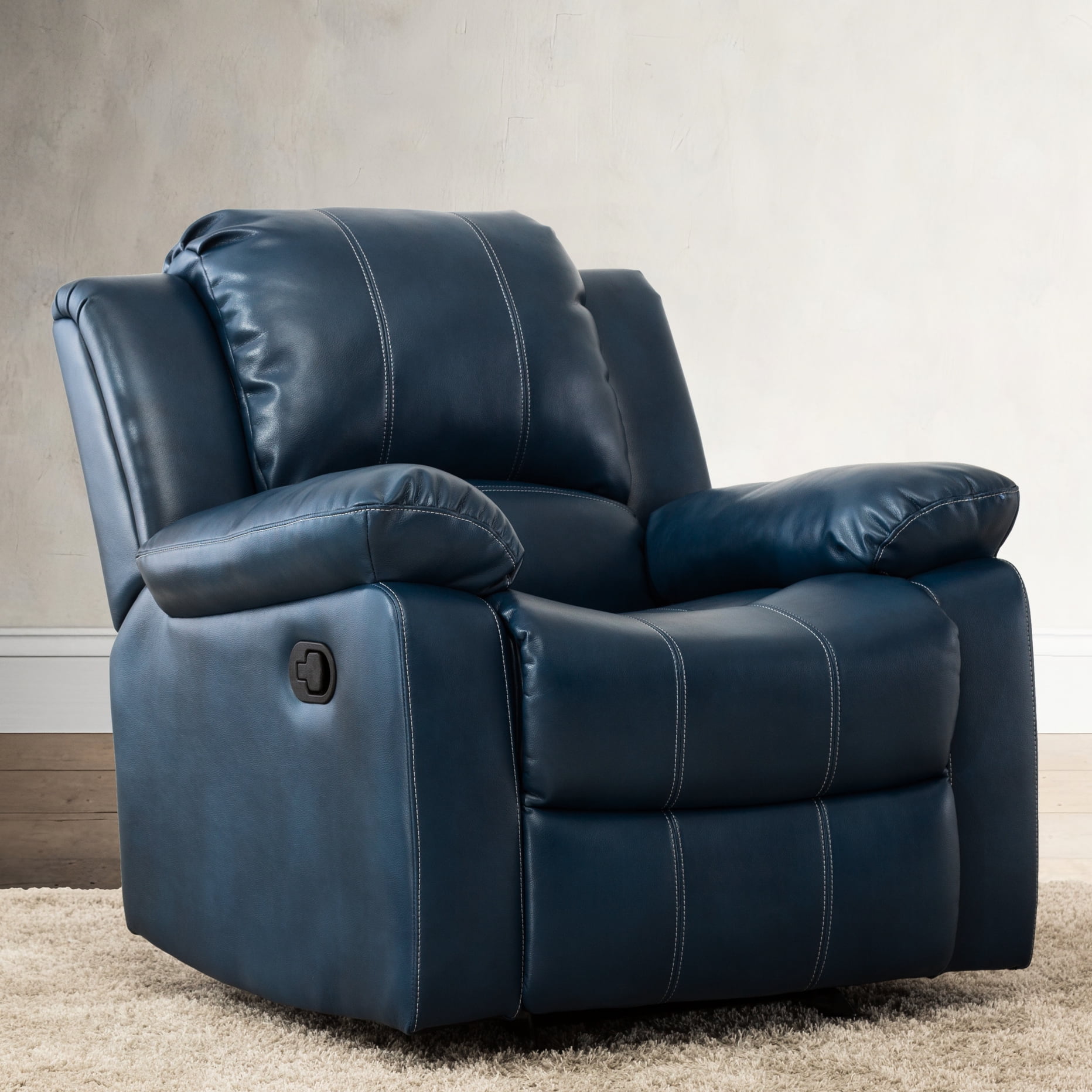 Recliner In Navy Blue Leather Gel - Comfortable Seating. Wood And Heavy ...