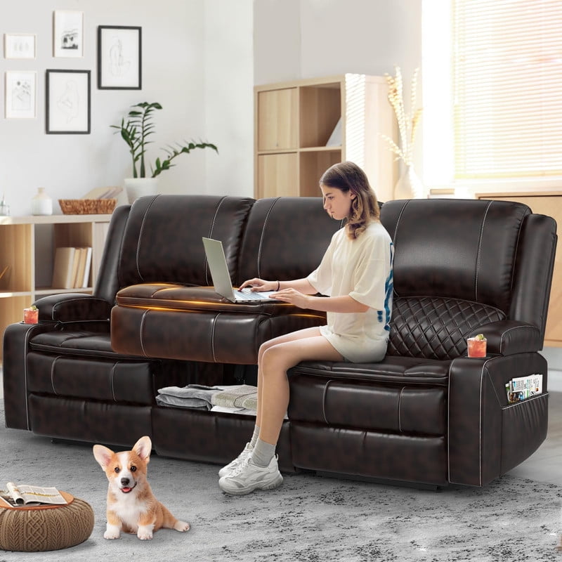 Recliner Sofa 3-Seater, Manual Reclining Chair with Multi-Functional ...