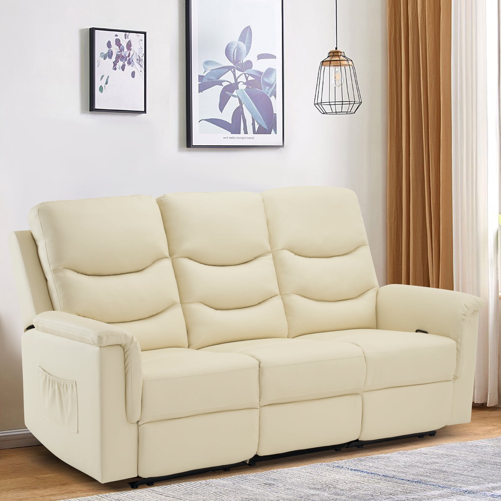 Cream leather 3 seater recliner sofa store