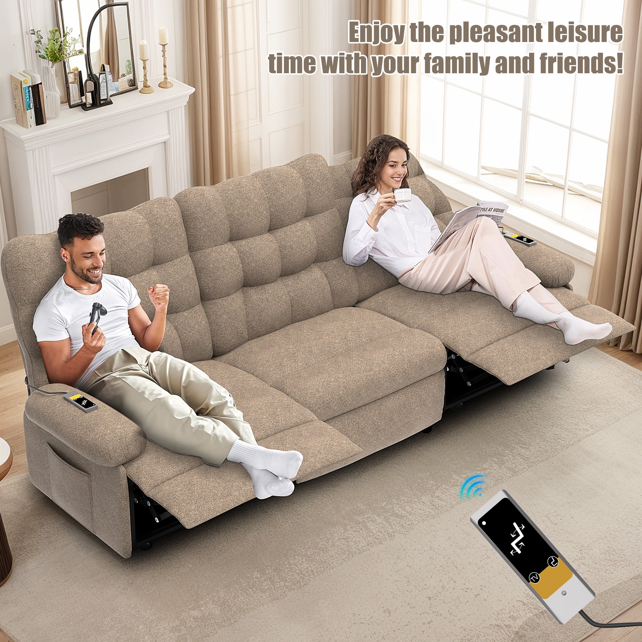 Recliner Sofa Couch Set, 3 Seat Electric Recliner with Remote Control ...