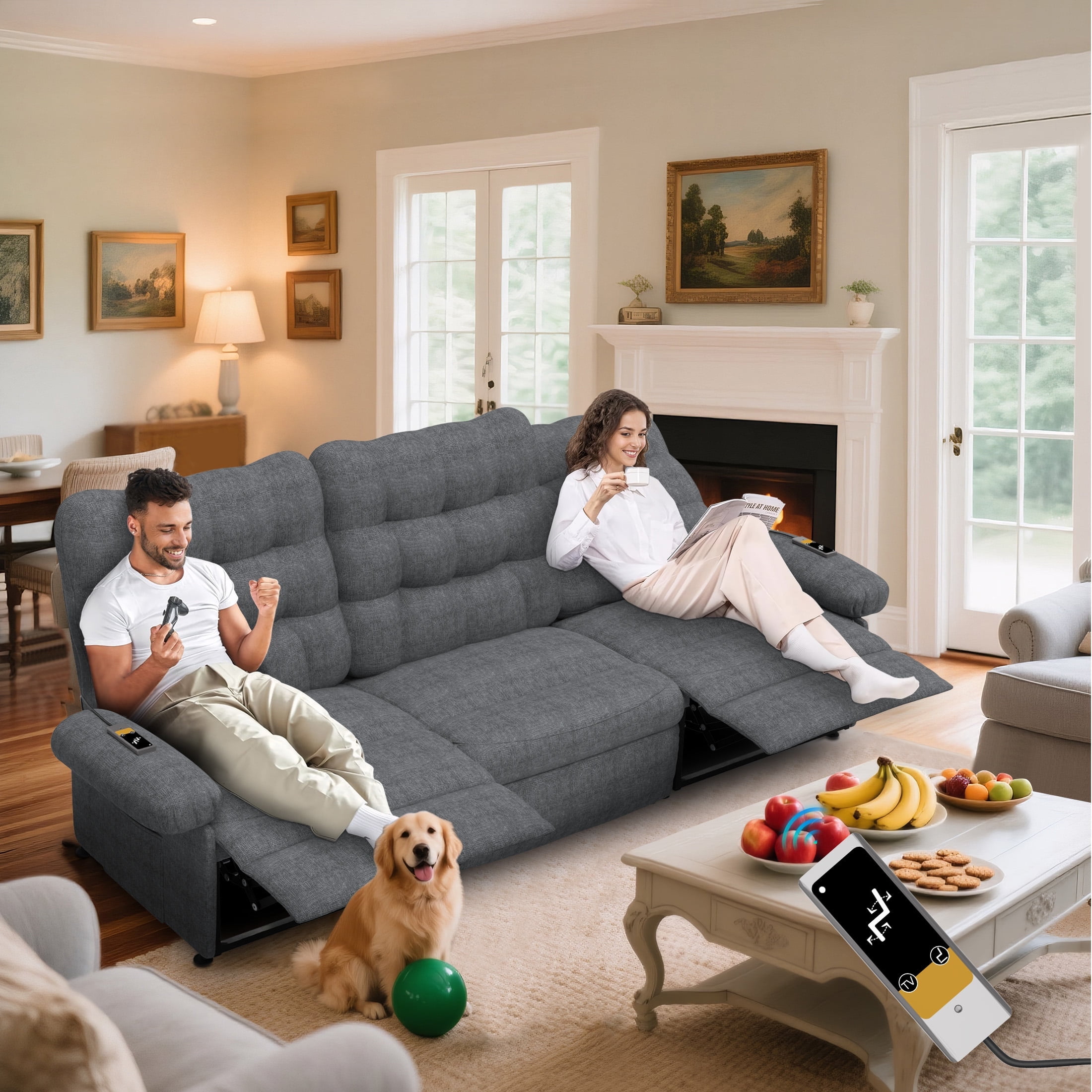 Recliner Sofa Couch Set, 3 Seat Electric Recliner with Remote Control ...