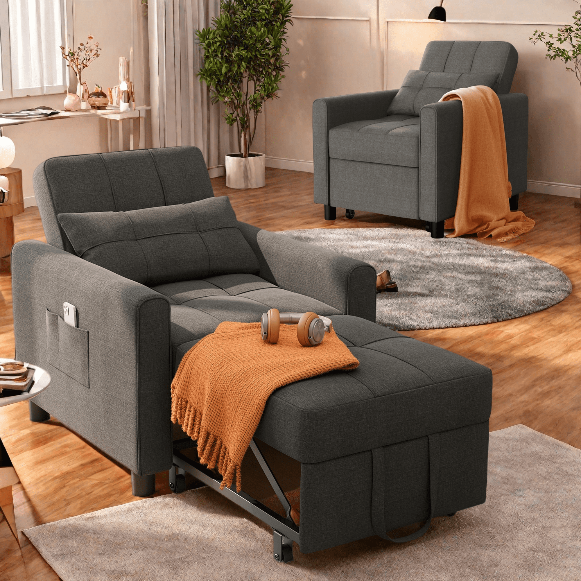 Recliner Sofa, Modern Convertible Sofa Bed Recliner Chair with Side ...