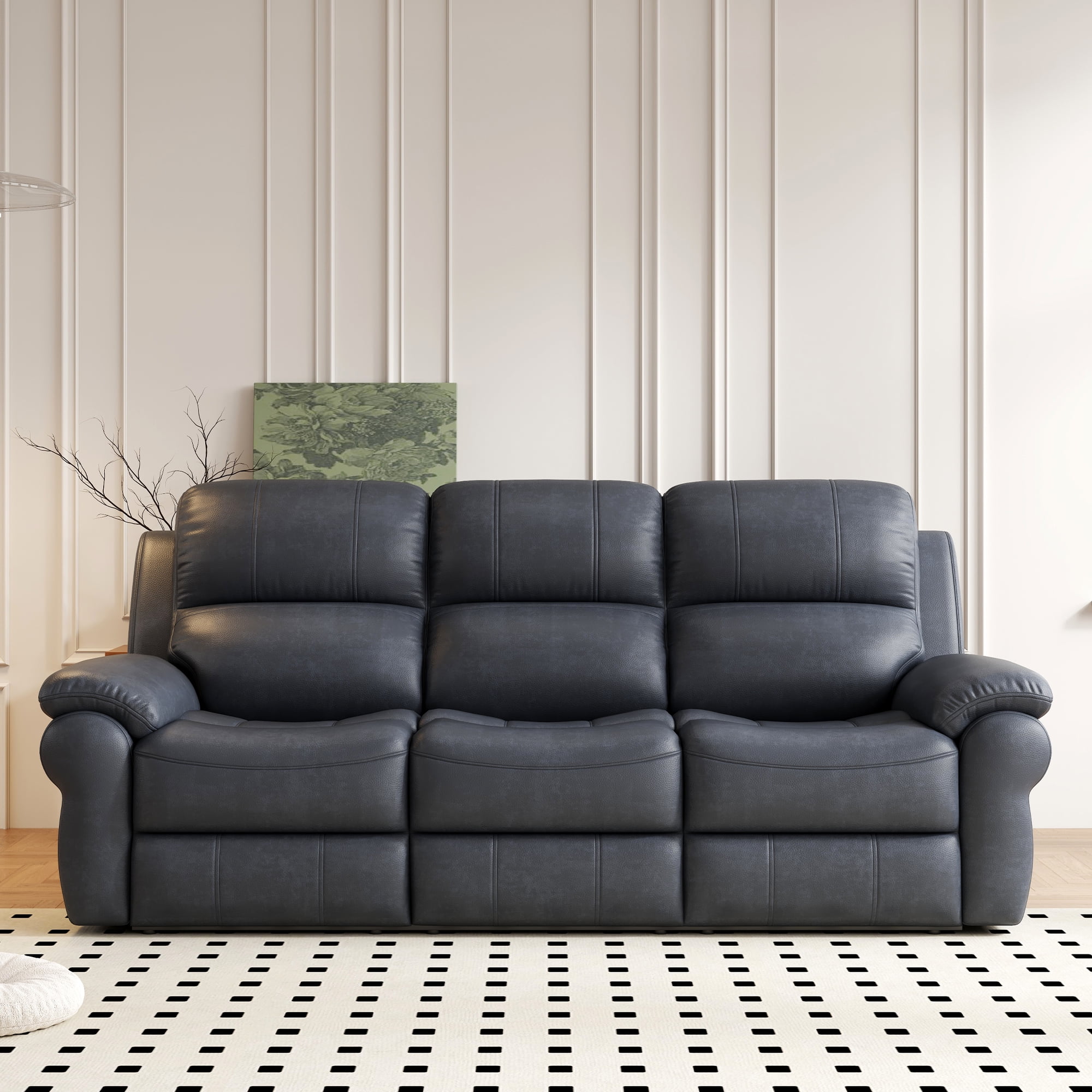 Recliner Sofa， PU Leather Reclining Sofa with USB Button and Wireless ...