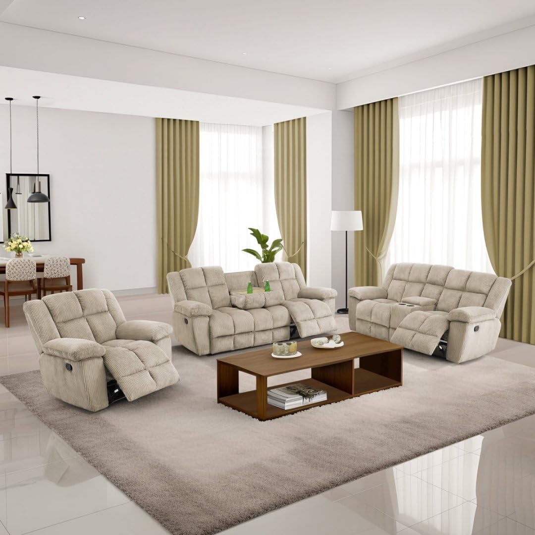 Recliner Sofa Set for Living Room,Corduroy Reclining Loveseat/Couch ...