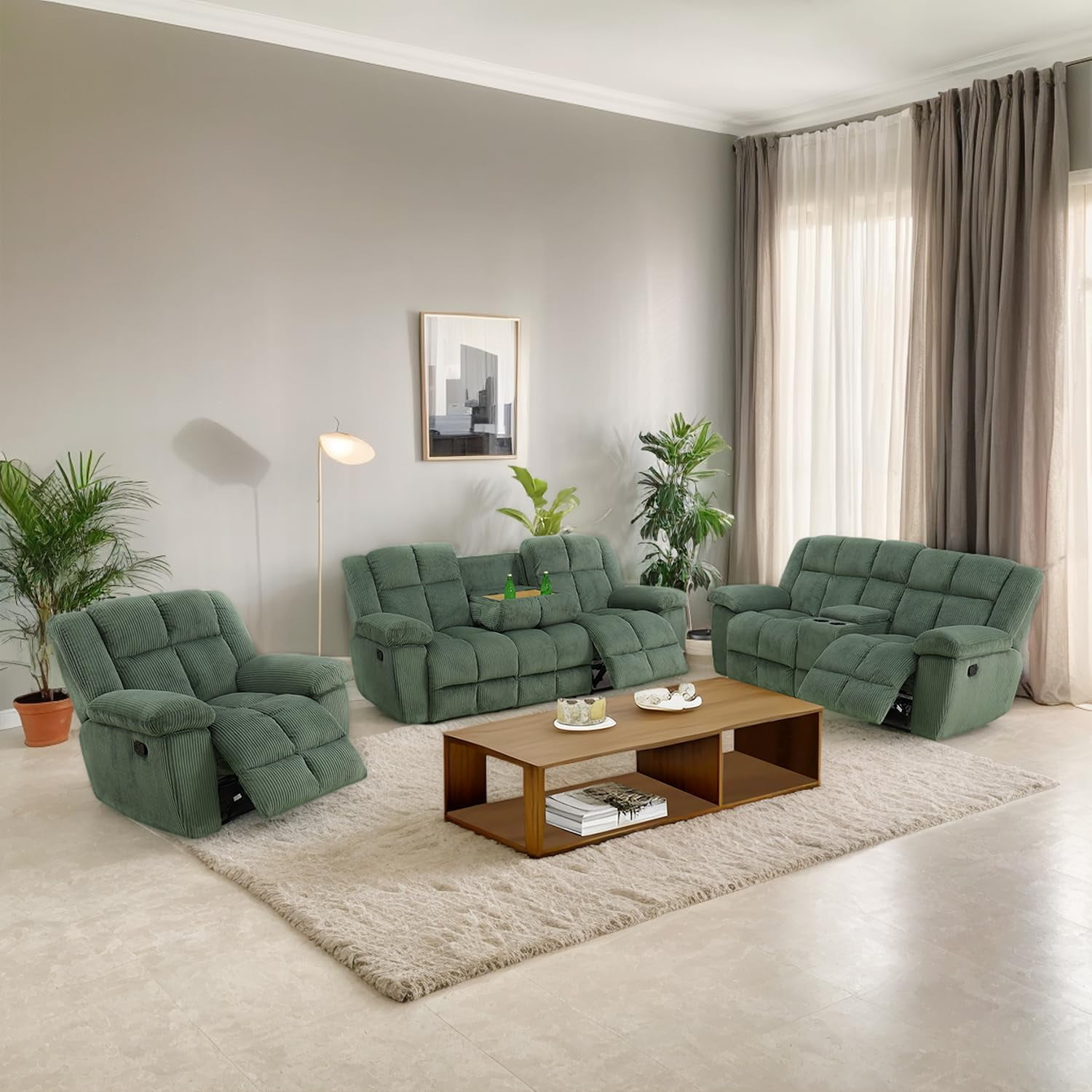 Recliner Sofa Set for Living Room,Corduroy Reclining Loveseat/Couch ...