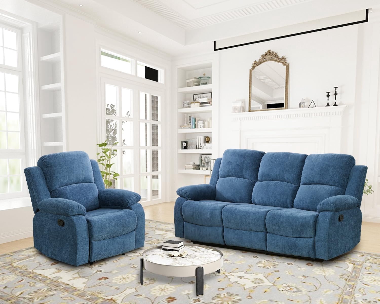 Recliner Sofa Set Living Room Furniture, Microfiber Fabric Reclining ...