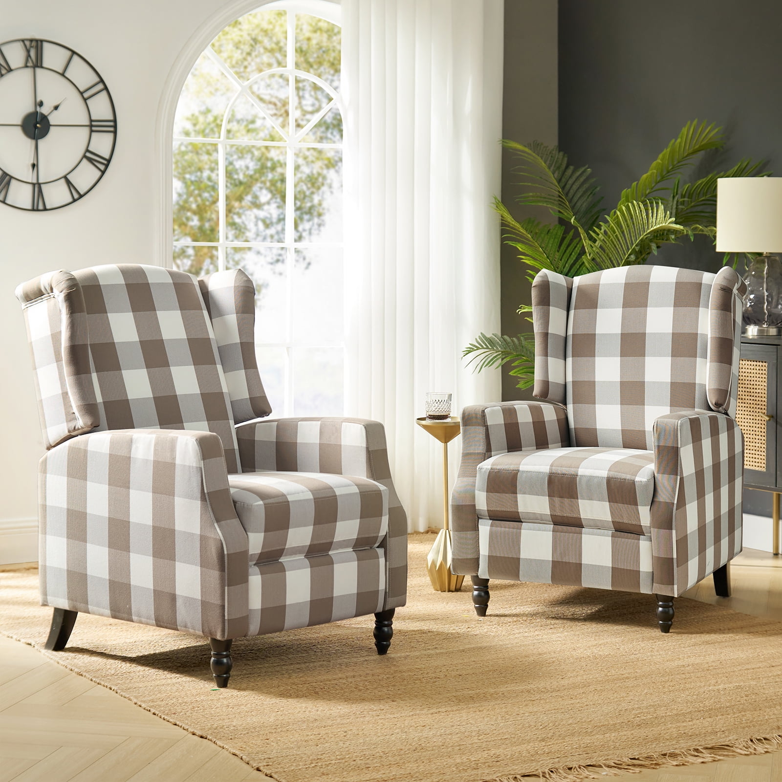 14 Karat Home Set of 2 Push Back Recliners, Upholstered Wingback ...