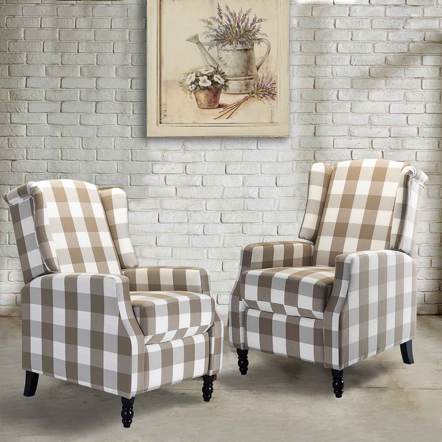 14 Karat Home Set of 2 Push Back Recliners, Upholstered Wingback ...