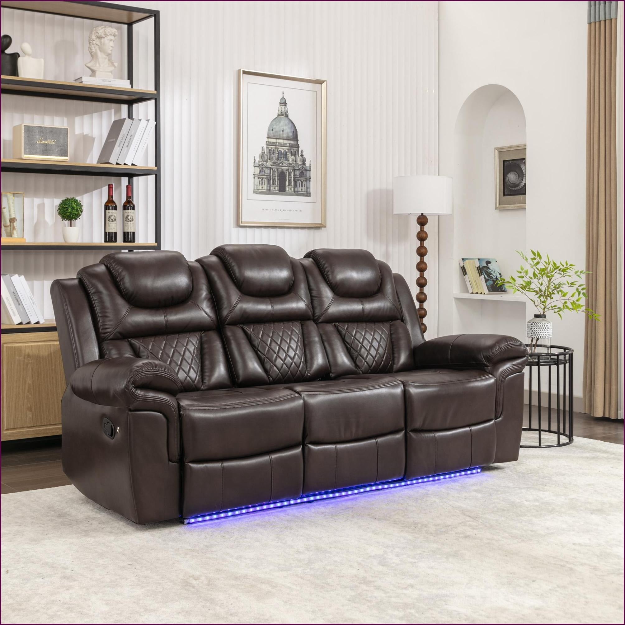 Recliners Manual Recliner Chair with Center Console, LED Light Strip ...