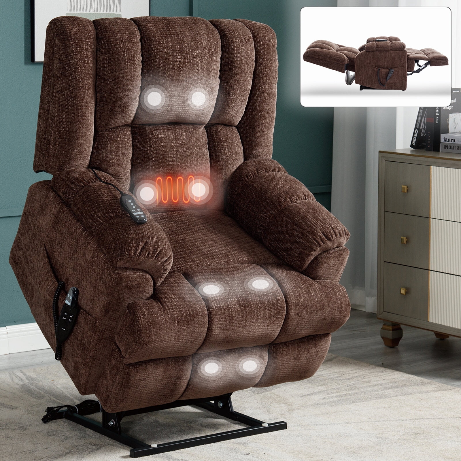 Recliners and Massage Chairs Dual Motor Heat Massage Infinite Position ...