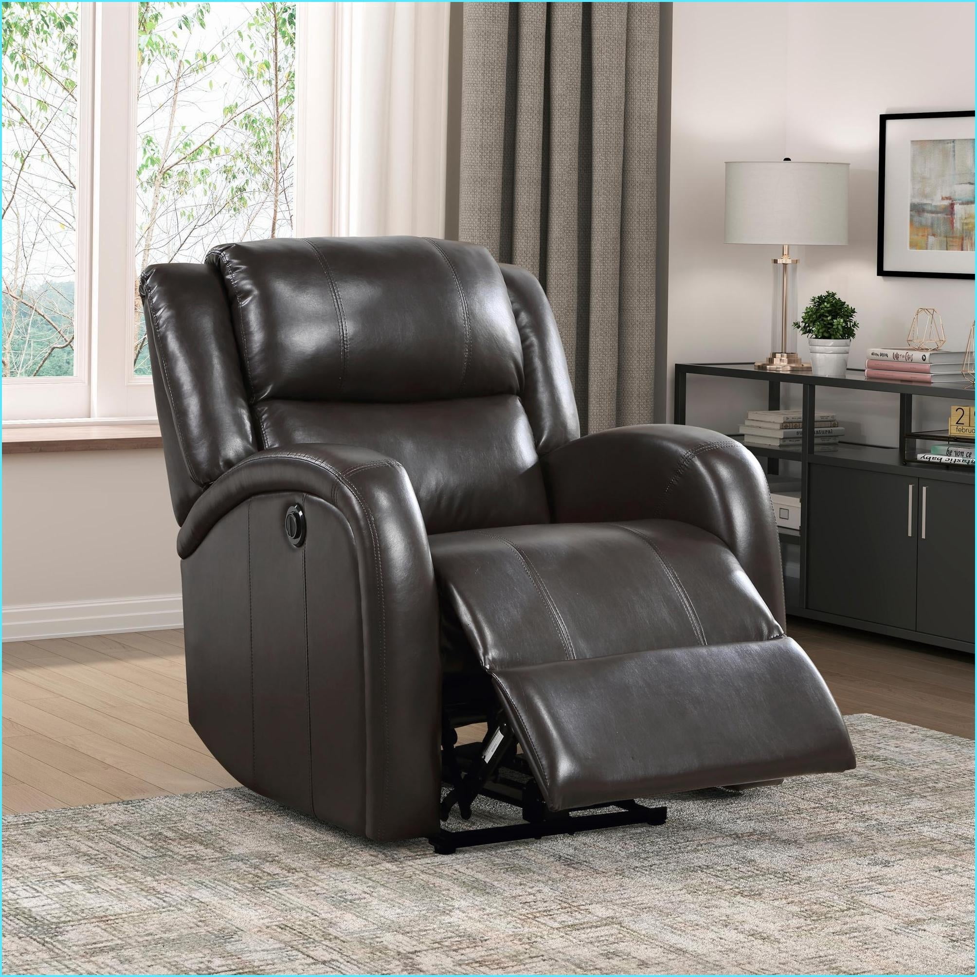 Recliners, Modern Plush Power Reclining Chair | Walnut Brown Faux ...