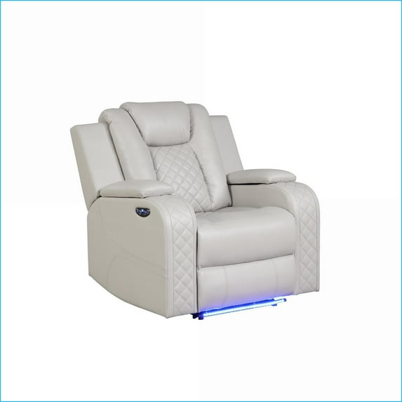 Recliners, Modern Power Recliner with LED Lights | Faux Leather in Ice ...