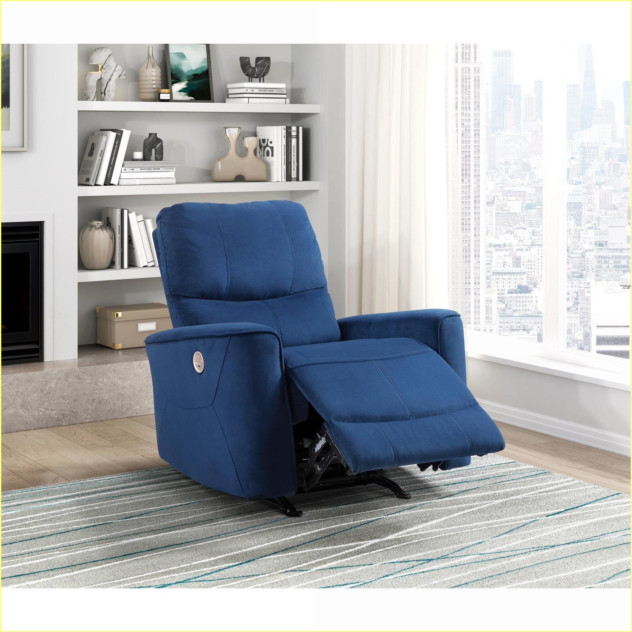 Recliners, Modern Power Rocker Reclining Chair – Navy Blue Velvet ...