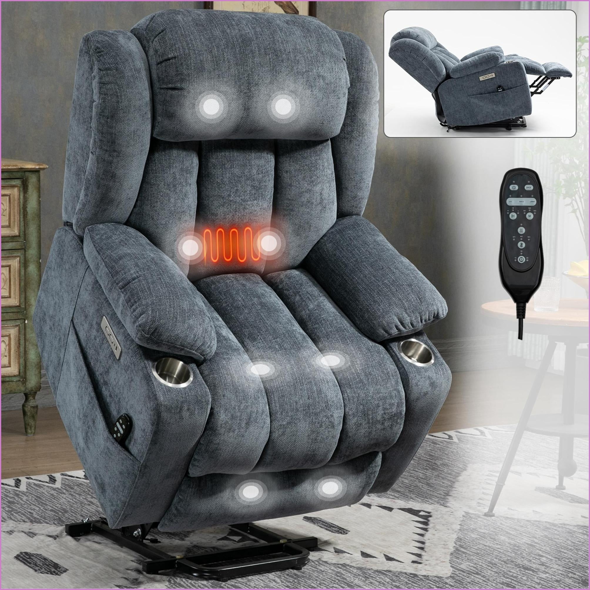Recliners Power Lift Chair, 350 LBS Capacity Chenille with 8-Point ...