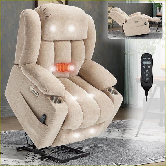 Recliners Power Lift Chair with 8-Point Massage, Lumbar Heat, USB/Type ...