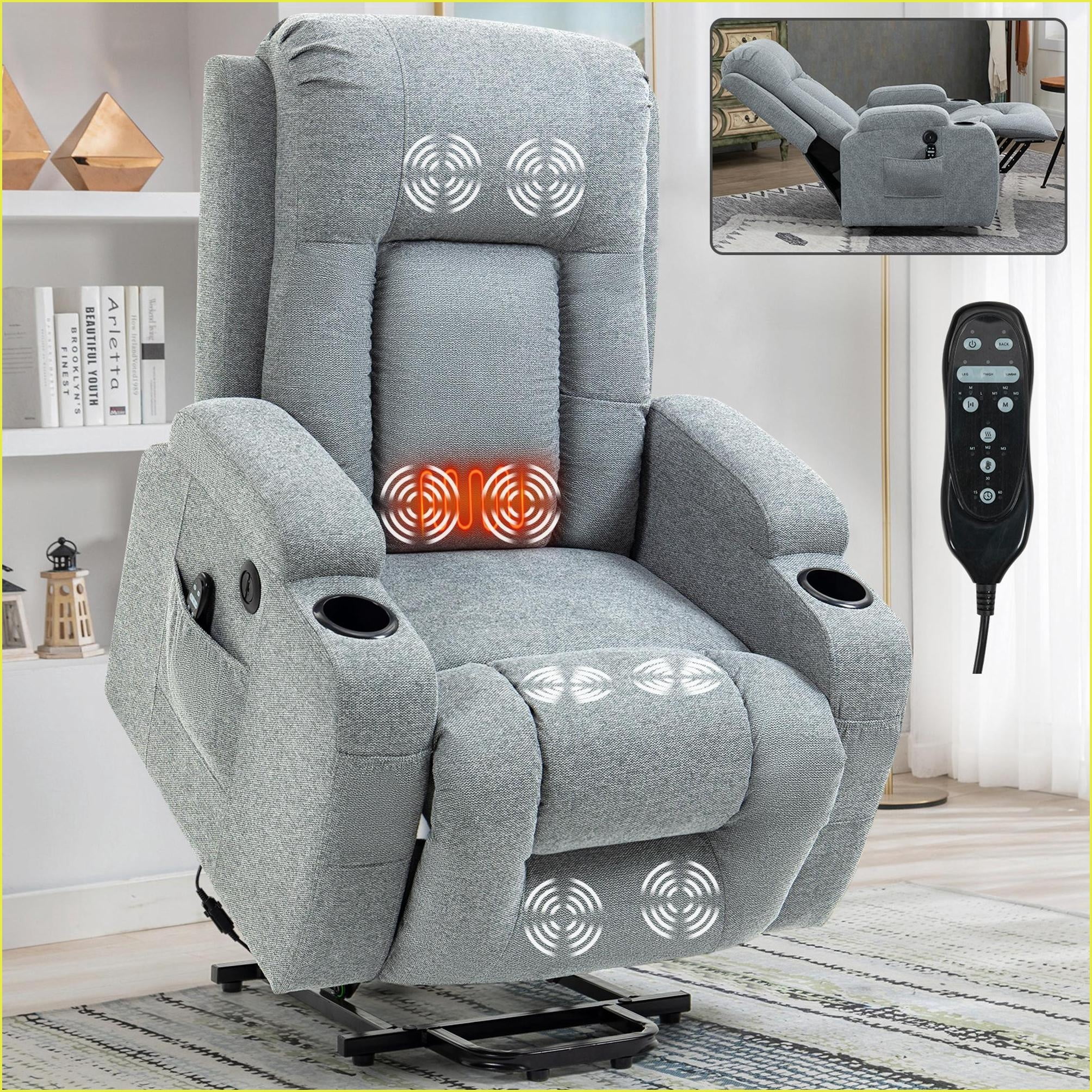 Recliners Power Lift Chair with 8-Point Massage, Lumbar Heat, USB, Cup ...