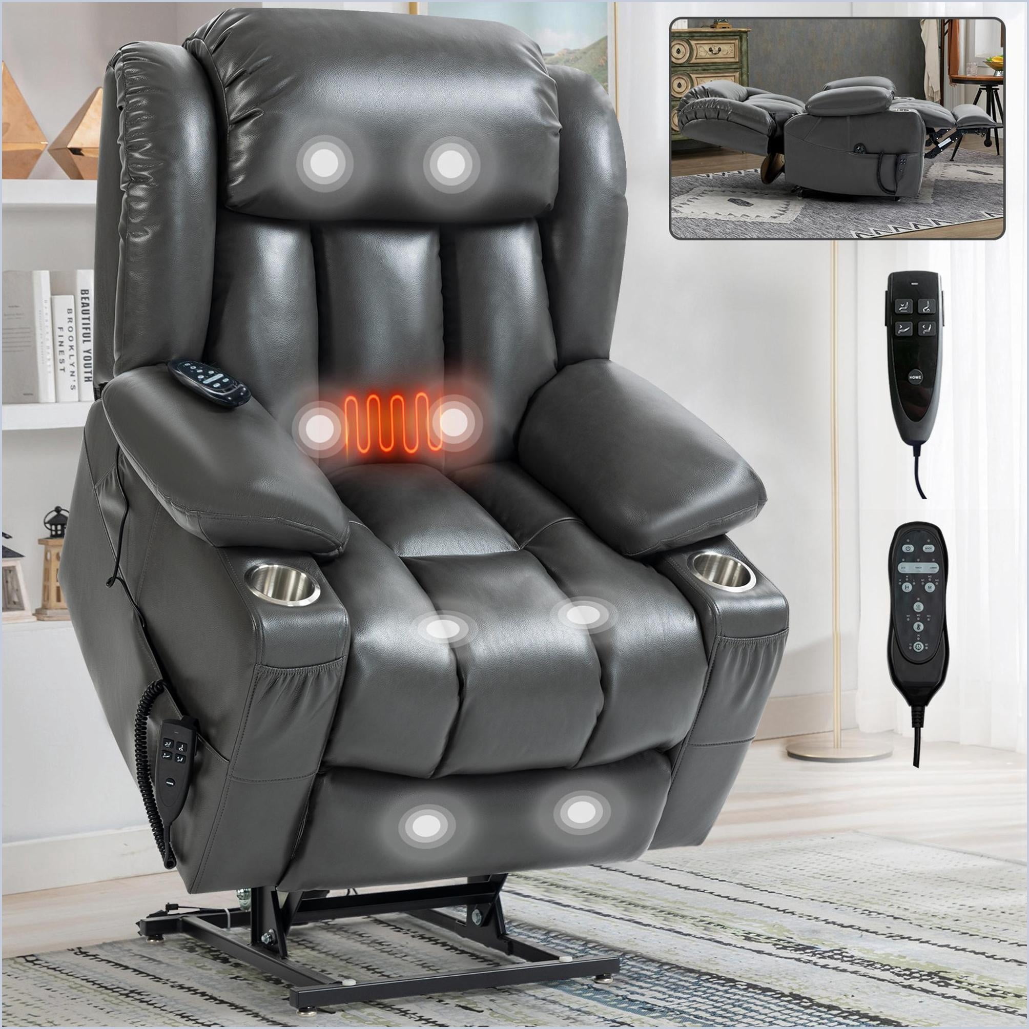 Recliners Power Lift Dual Motor with 8-Point Massage, Lumbar Heat ...