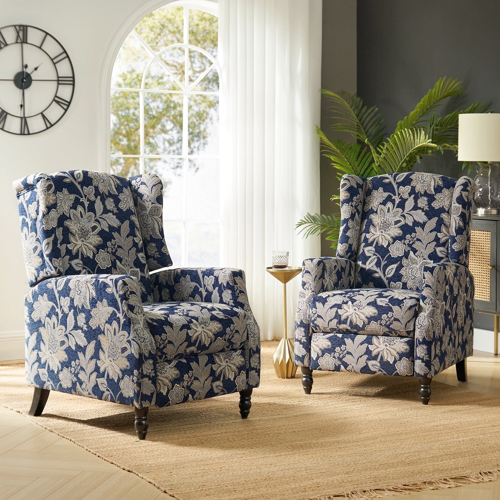 2-Piece Wingback Recliner Chairs - Push Back, Fabric Upholstered ...