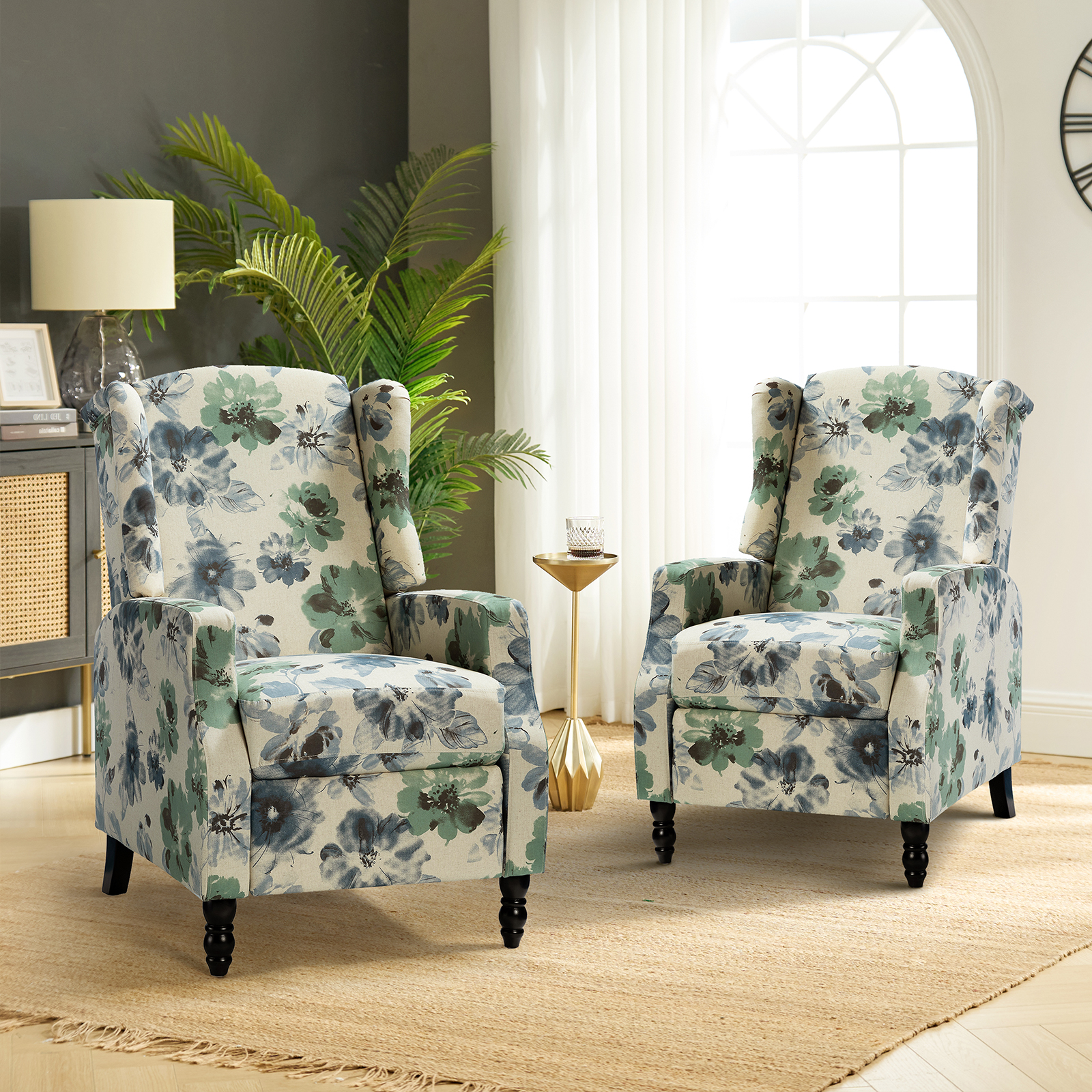 Recliners Push Back Set of 2 Accent Chairs Wingback Manual Fabric ...