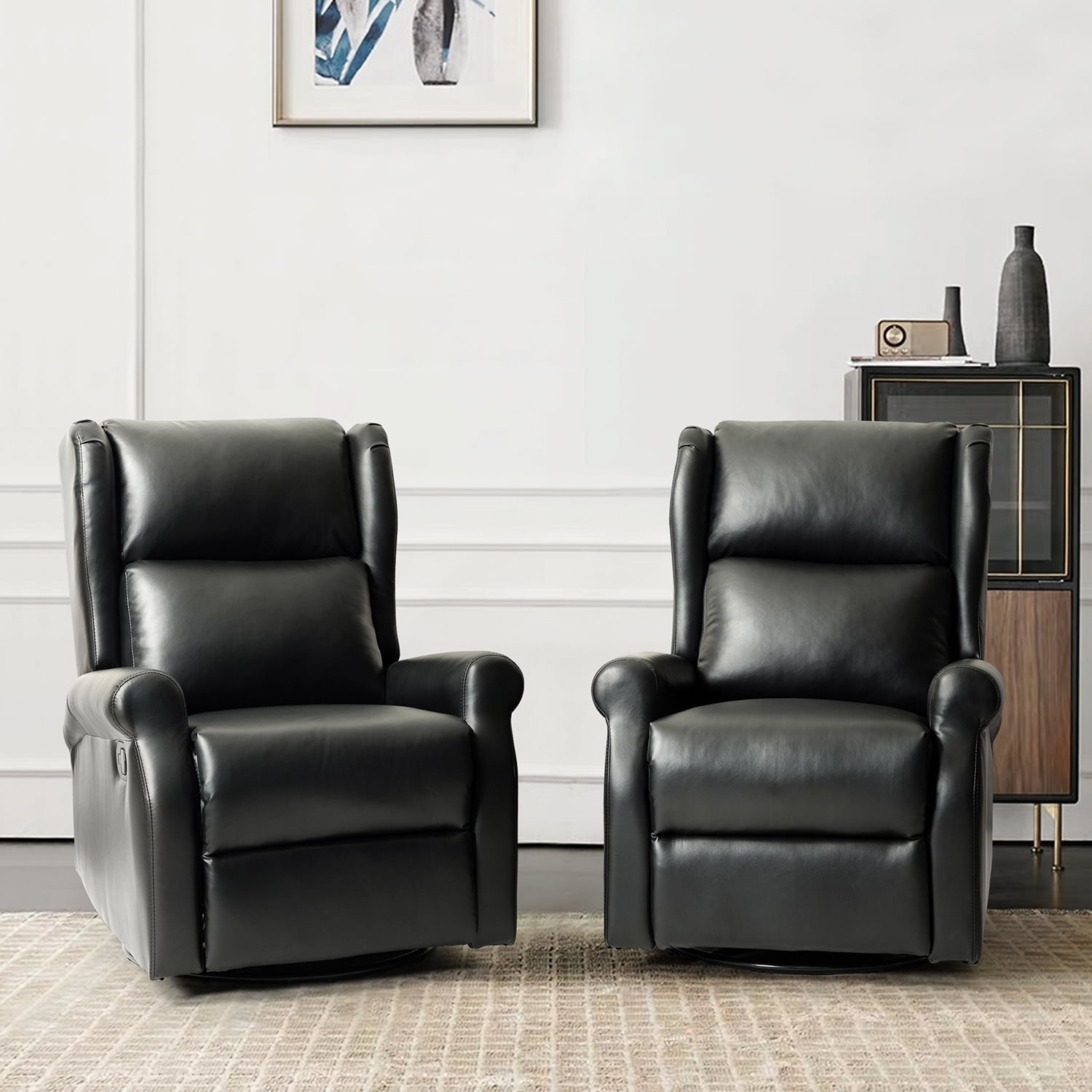 Recliners Rocking Chairs Leather Swivel Glider Set of 2 Push Back with ...