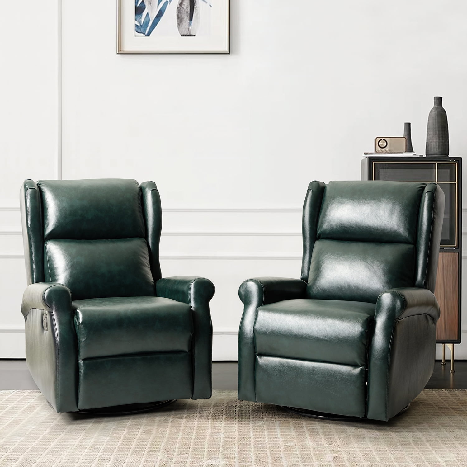 Recliners Rocking Chairs Leather Swivel Glider Set of 2 Push Back with ...