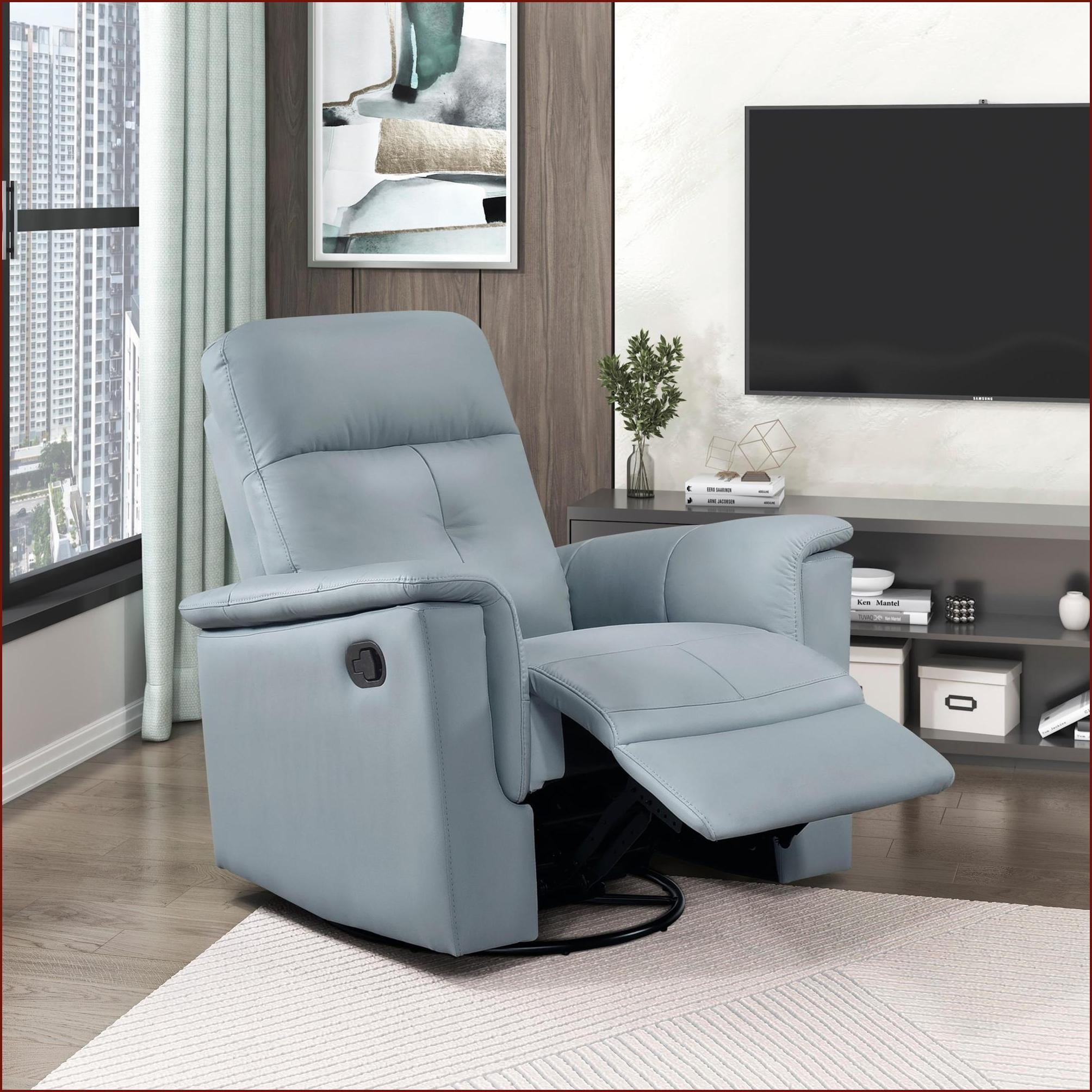 Recliners: Royal Blue Top Grain Leather Swivel Glider Recliner, Luxury ...
