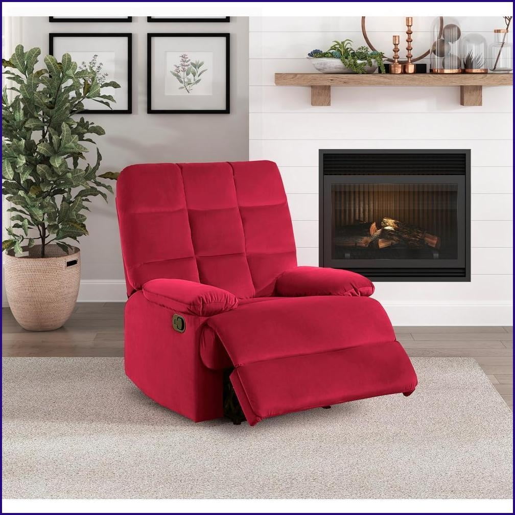 Recliners for Living Room, Modern Red Velvet Recliner with Tufted Back ...