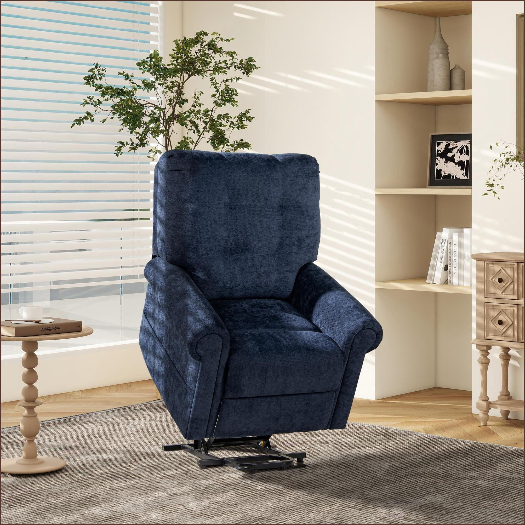Recliners with Power Lift Assistance, 36" | Navy Blue Chenille ...