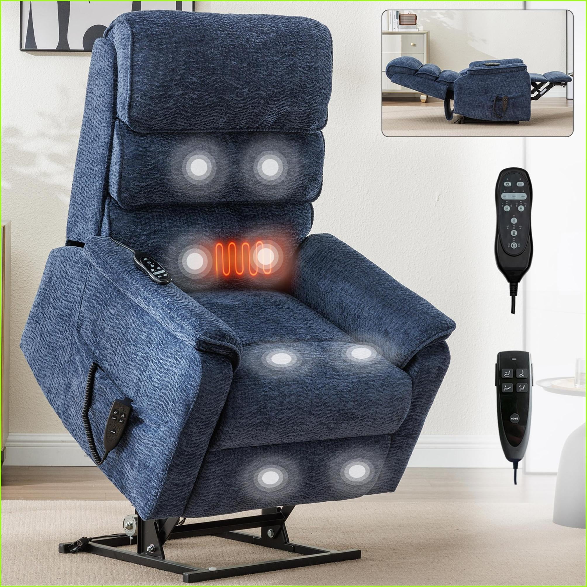Recliners with Power Lift, Dual Motor & Heat Massage | Navy Blue ...