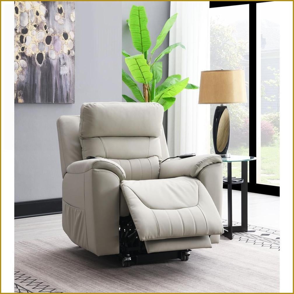 Recliners with Power Lift, Heating & Massage | Modern Light Gray Faux ...