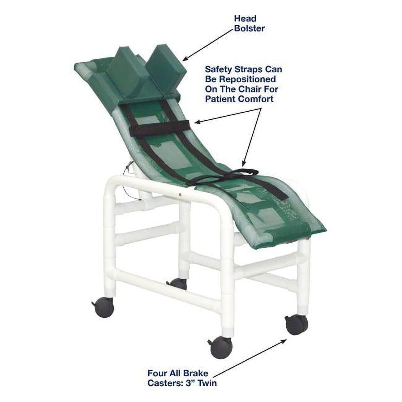 Medium Reclining Bath Chair with Base Extension Casters and Head ...