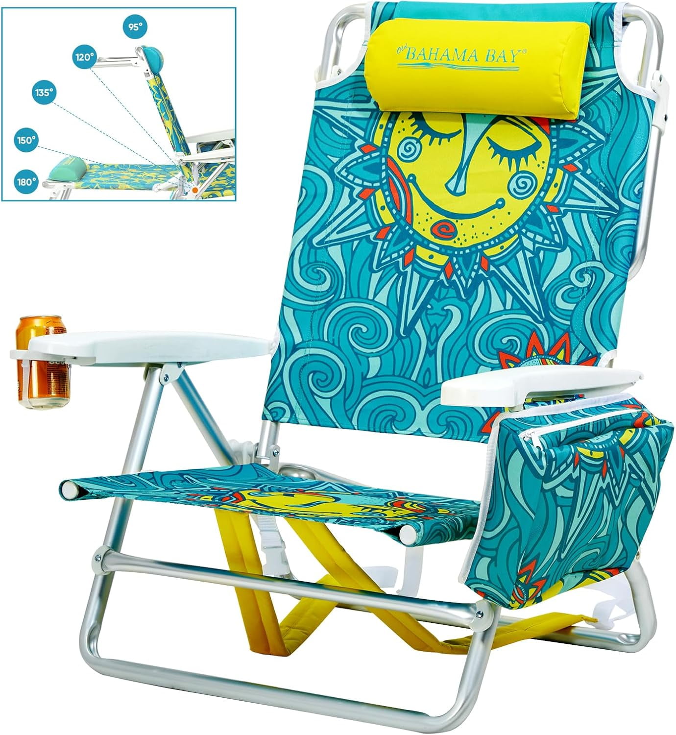 Reclining Beach Chair Backpack with 5-Position Lay Flat Lounge for ...