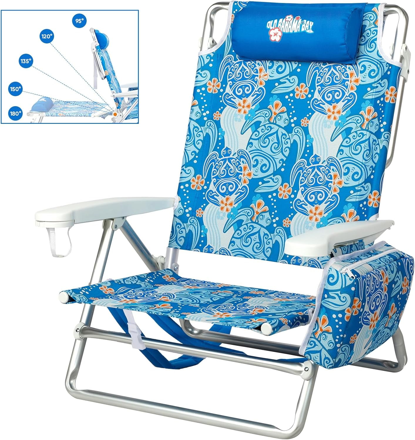 Reclining Beach Chair Backpack 5-Position Lay Flat Lounge Chair for ...