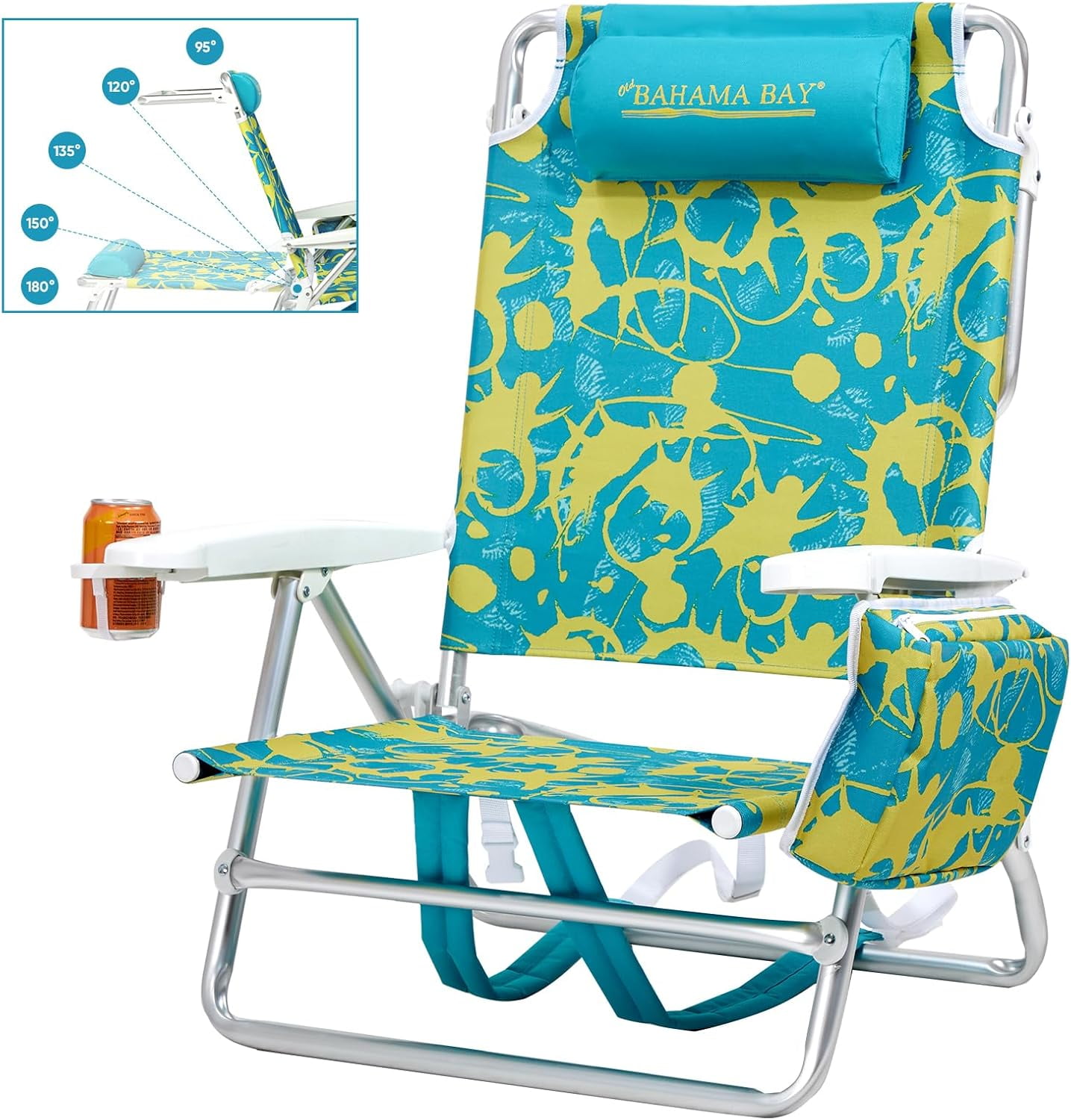 Reclining Beach Chair Backpack 5-Position Lay Flat Lounge Chair for ...