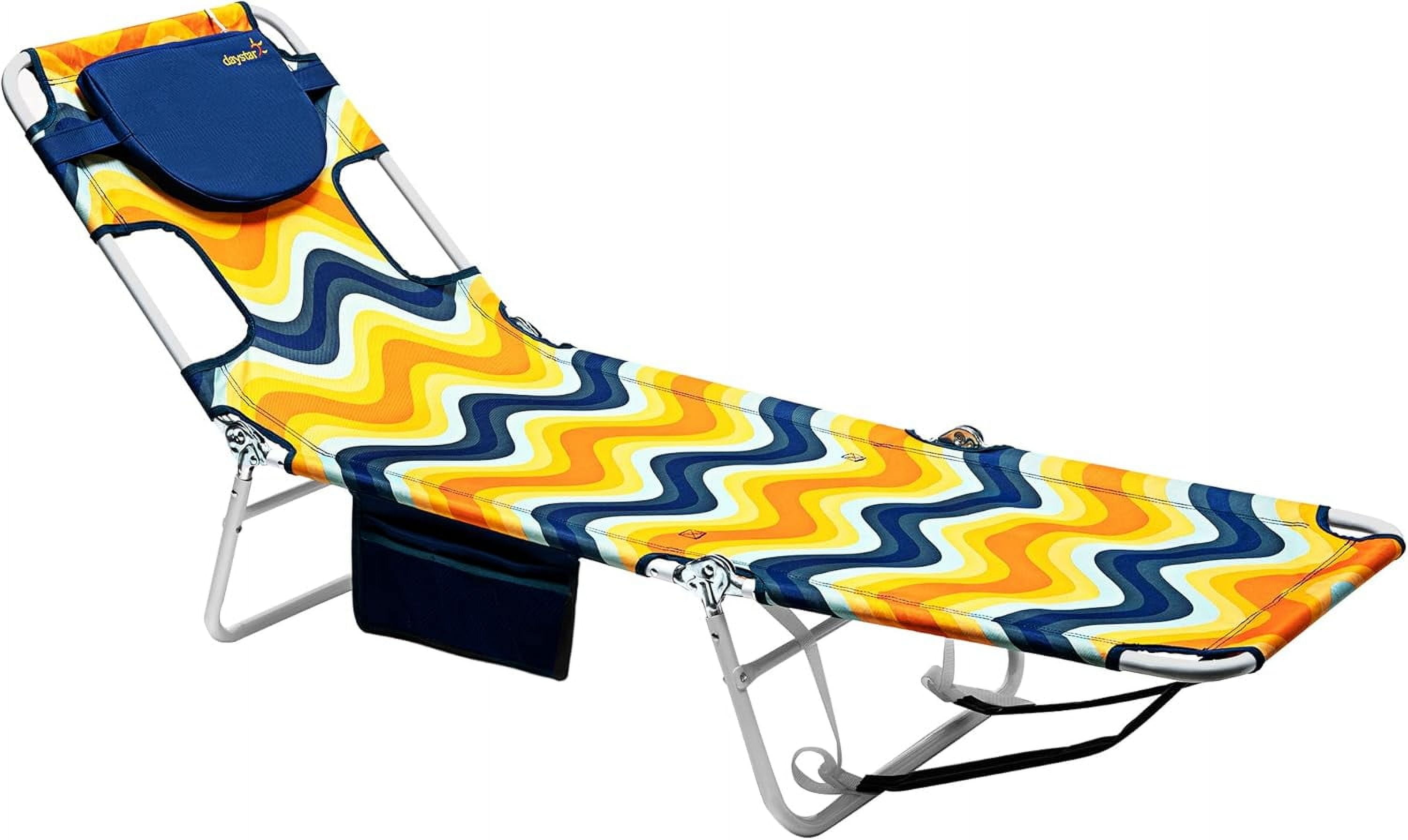Reclining Beach Chair with Face Hole - Lay Flat Tanning Chair, Portable ...