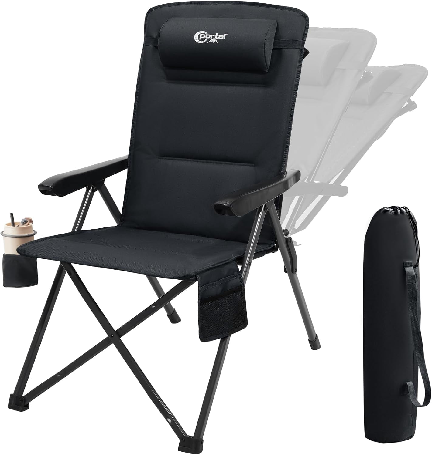 Reclining Camping Chair with Adjustable Back and Lumbar Support ...