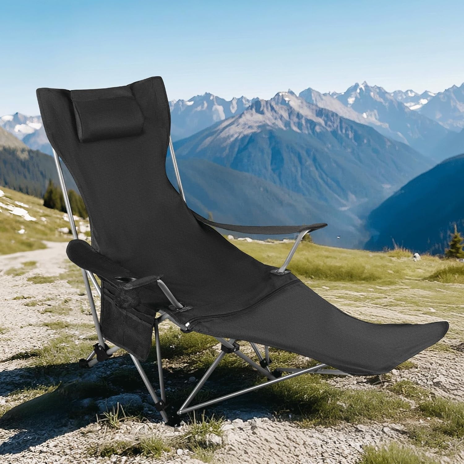 Reclining Camping Chair with Footrest, with Removable Footrest ...