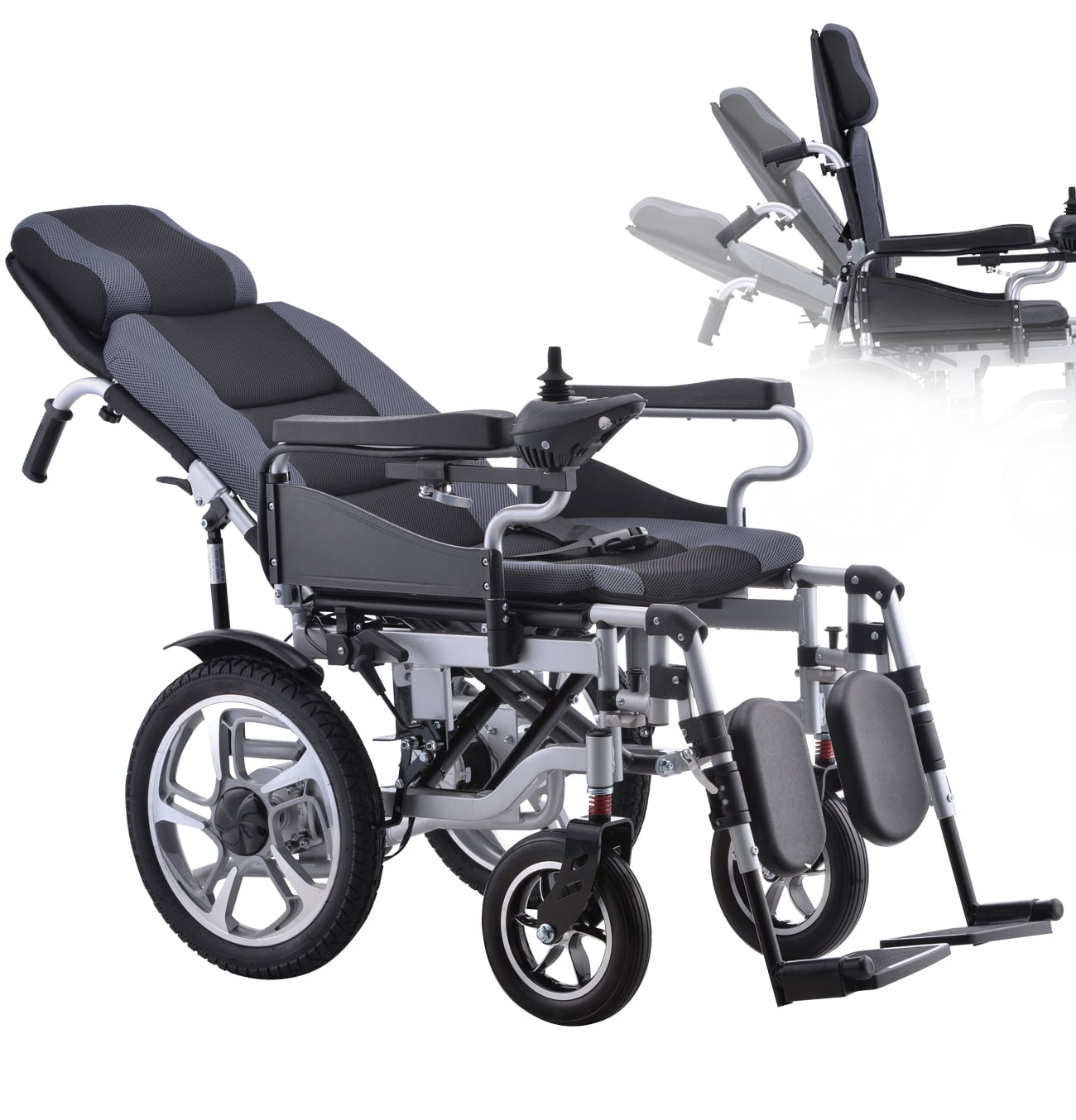 Broobey Reclining Electric Power Wheelchair, Foldable, Grey, 20AH ...