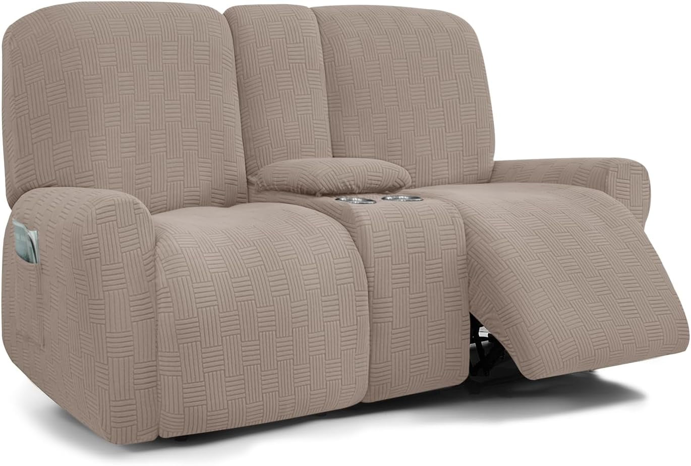 Reclining Love Seat with Middle Console Slipcover 8-Piece Dual ...