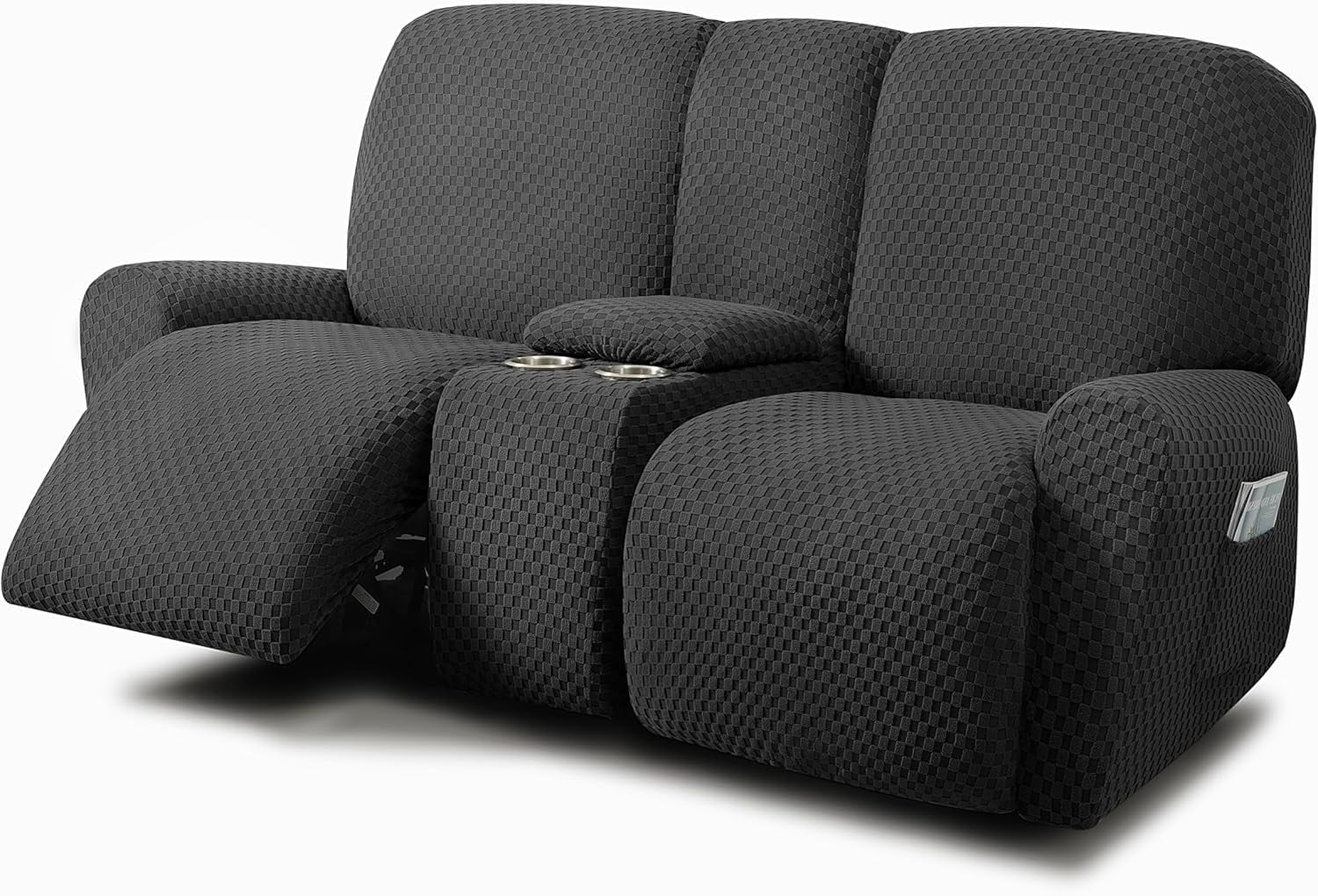 Reclining Love Seat with Middle Console Slipcover, 8-Piece Jacquard ...