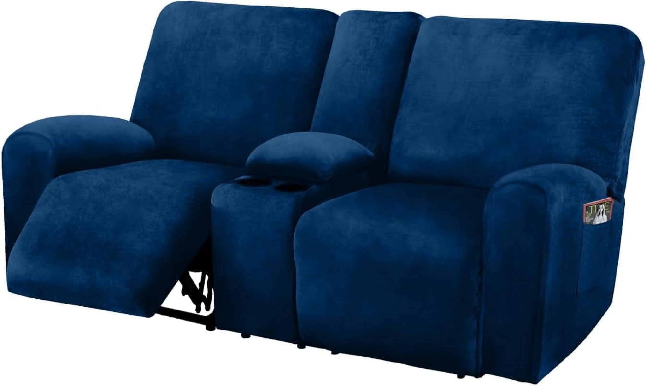 Reclining Love Seat with Middle Console Slipcover, 8-Piece Velvet ...