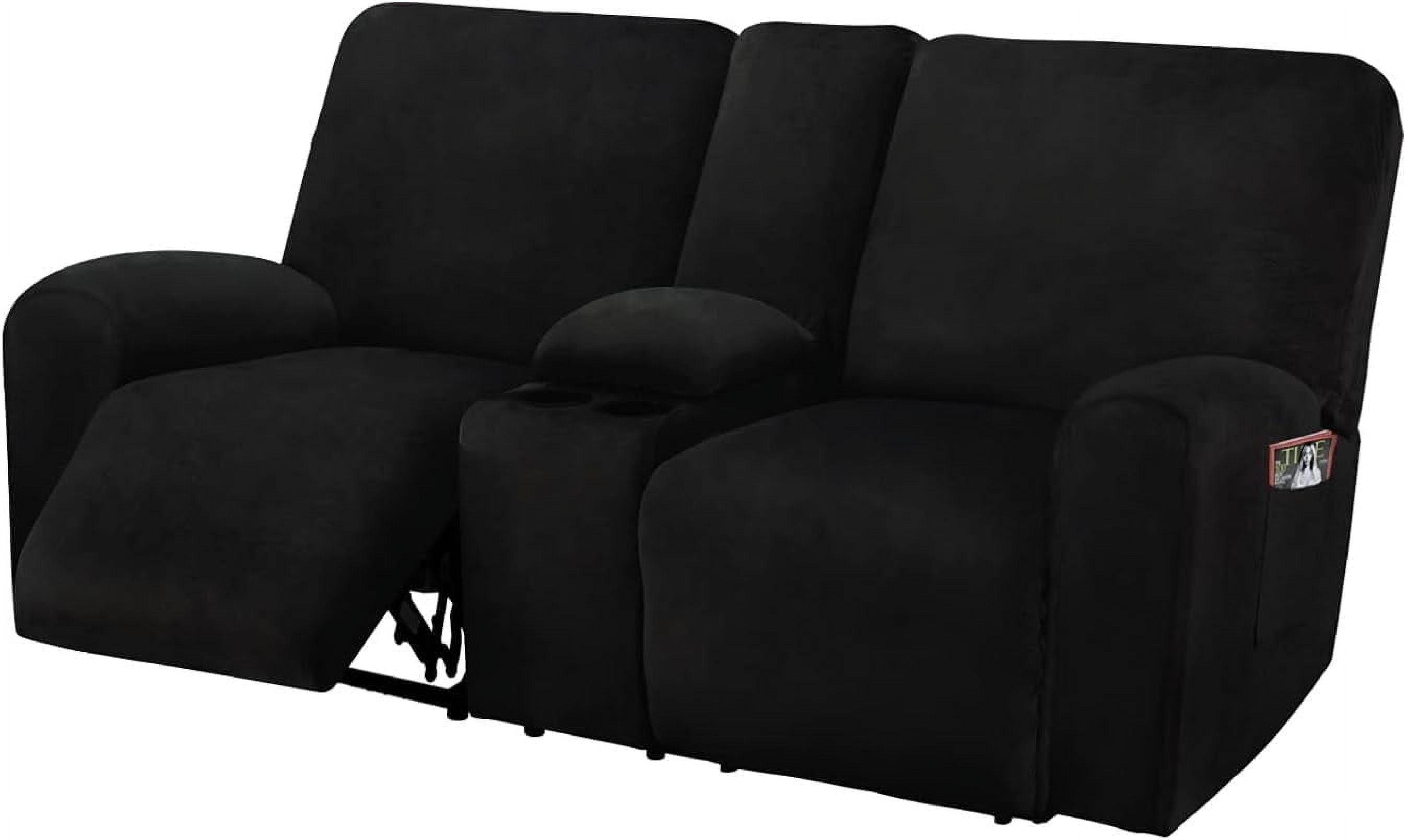 Reclining Love Seat with Middle Console Slipcover, 8-Piece Velvet ...