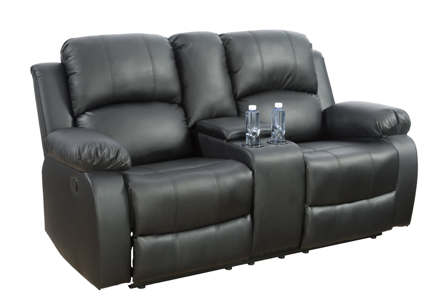 Reclining Loveseat Bonded Leather with Manual Recline and Cup Holders ...