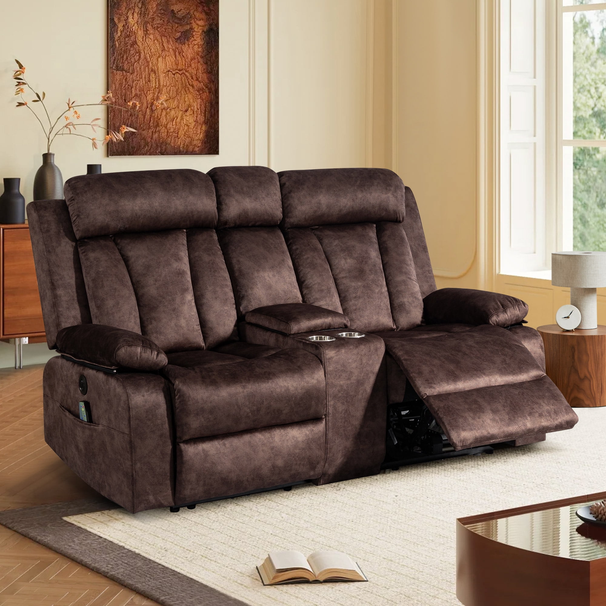 Reclining Loveseat-Power Reclining Loveseat with Console,Double ...