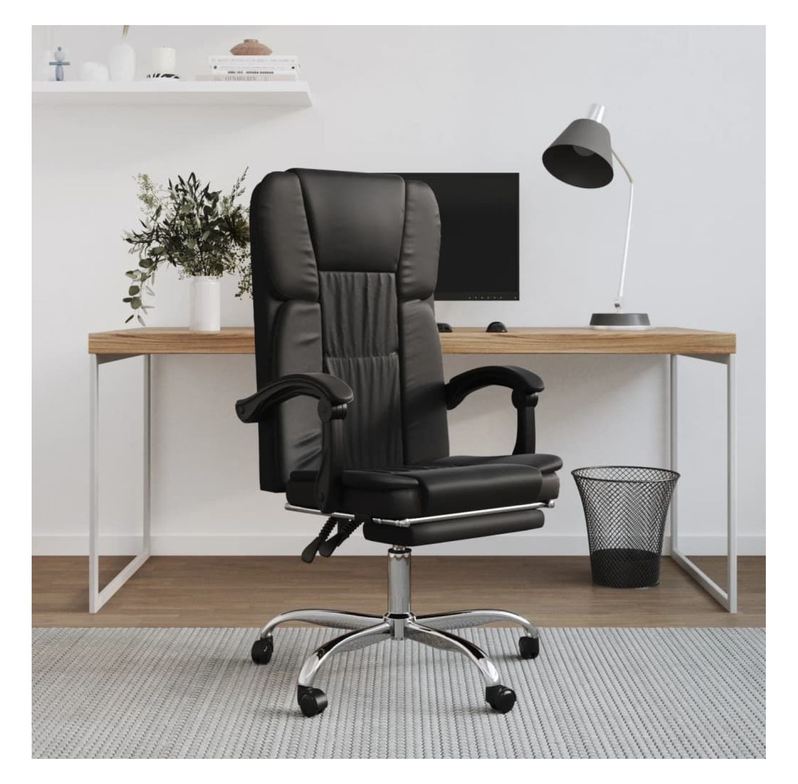 Reclining Office Chair Black Faux Leather - Ergonomic Swivel Desk Chair ...
