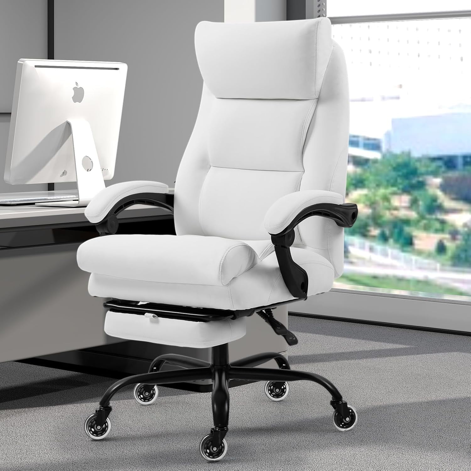 Reclining Office Chair with Foot Rest, High Back Ergonomic Executive ...