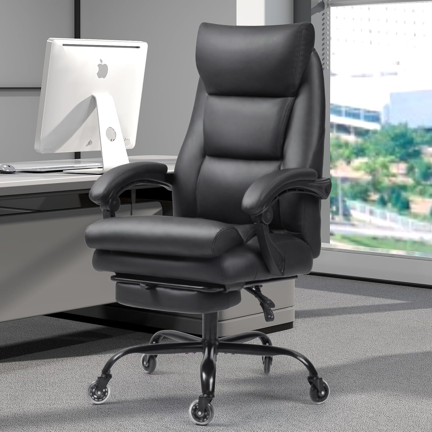 Reclining Office Chair with Foot Rest, High Back Ergonomic Executive ...