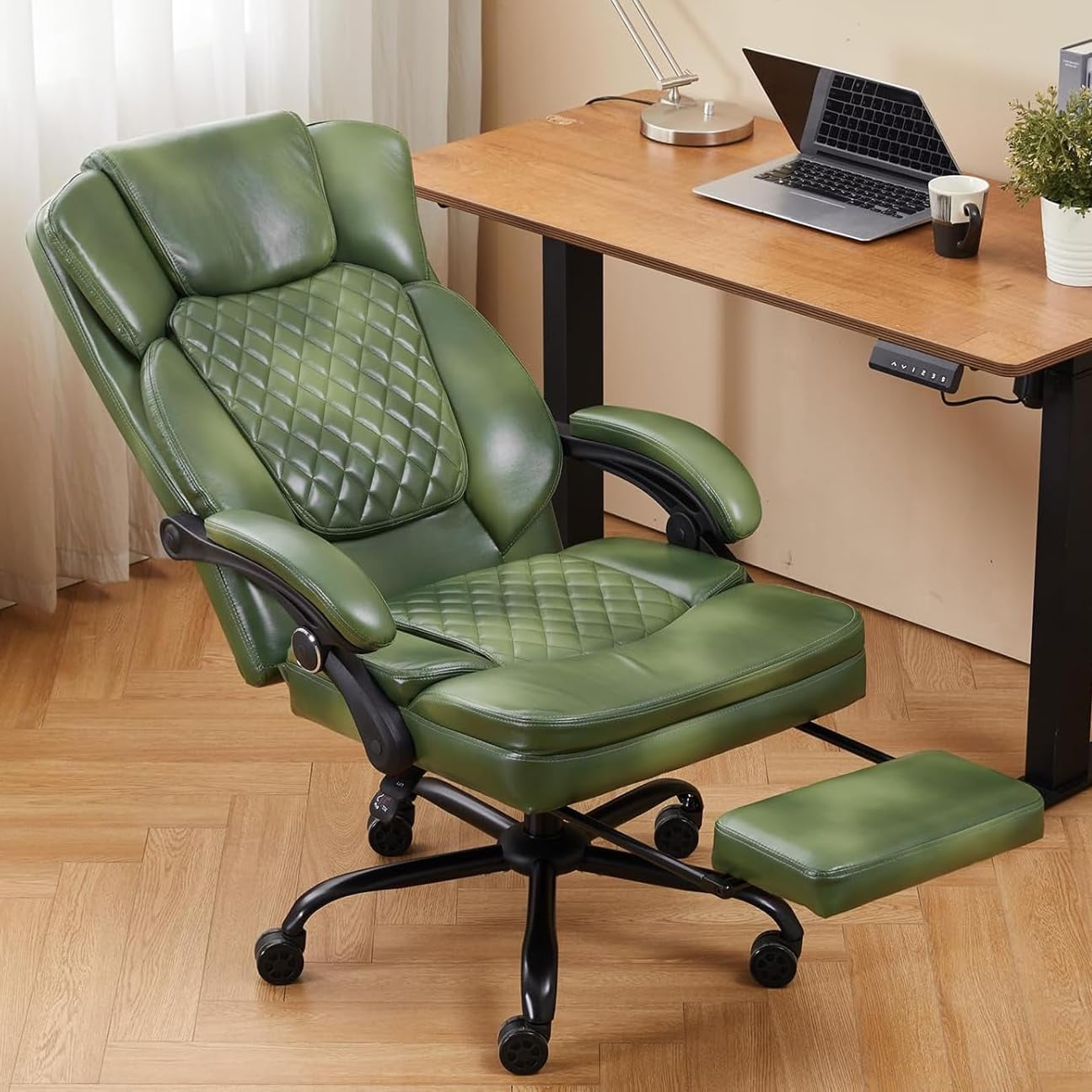 Reclining Office Chair with Footrest, Executive Chair PU Leather Chair ...
