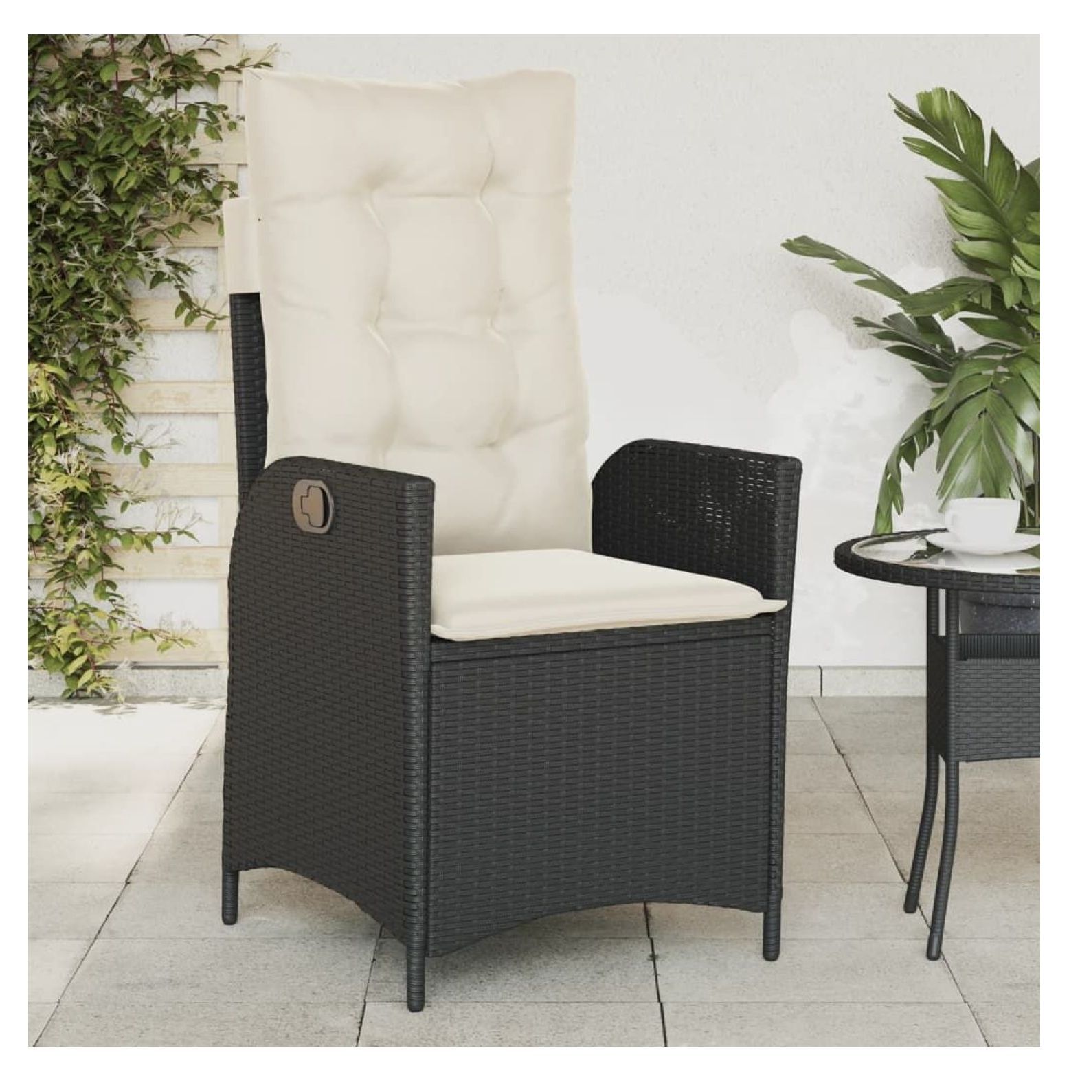 Reclining Patio Chair with Cushions Black Rattan Black and cream ...